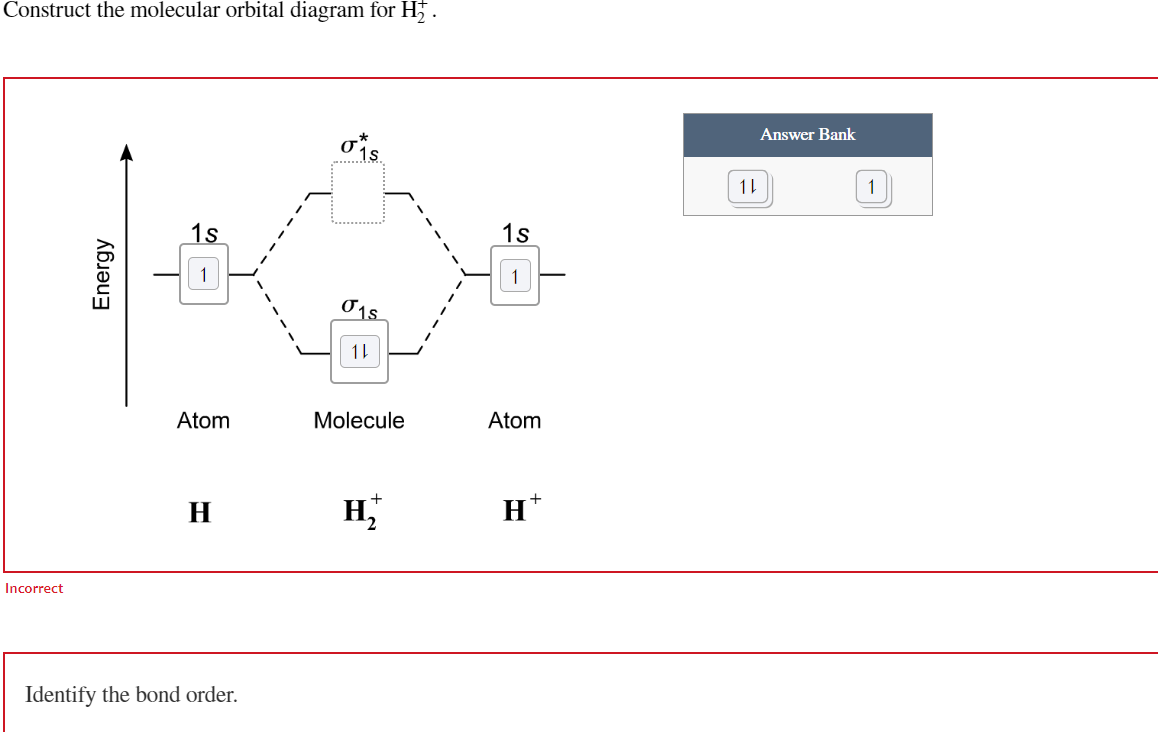 Solved Construct the molecular orbital diagram for H2+. | Chegg.com