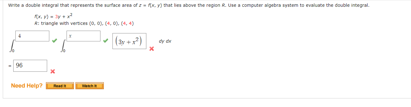 Solved Write a double integral that represents the surface | Chegg.com