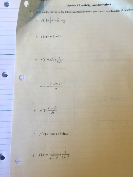 Solved Section 4 8 Activity Antiderivatives Find