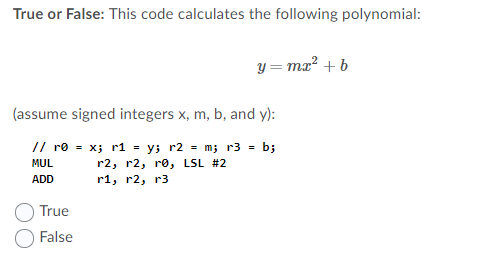 Solved True or False: This code calculates the following | Chegg.com