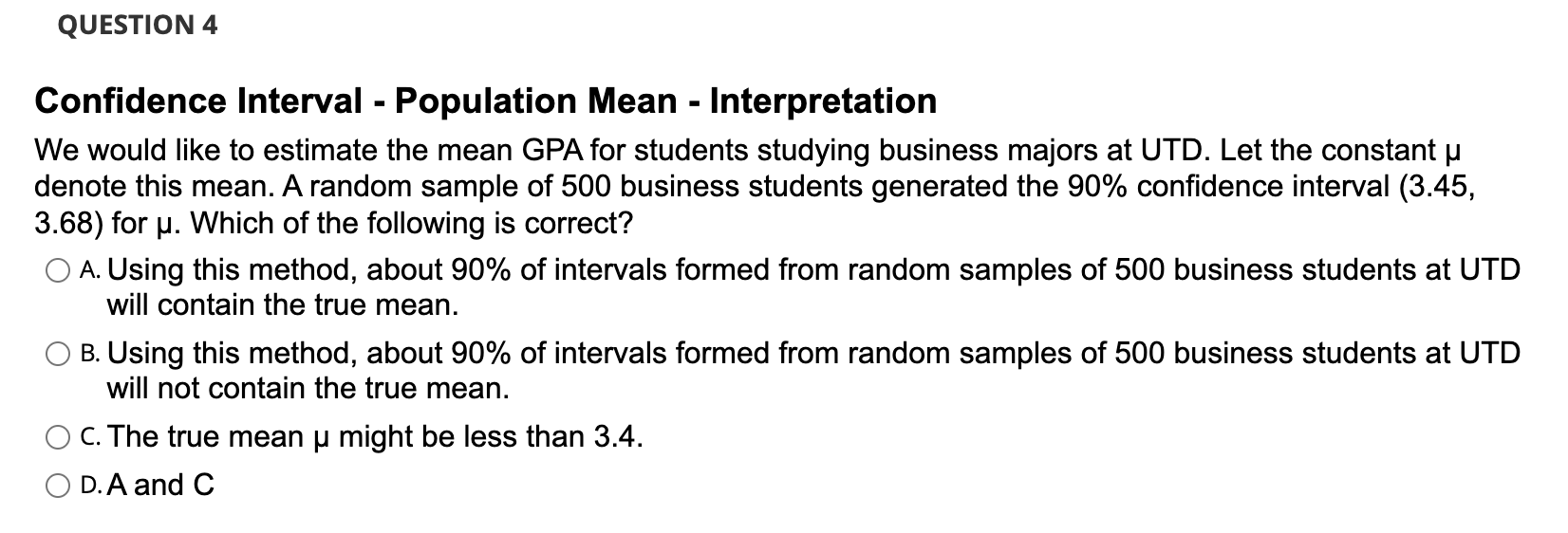 Solved Confidence Interval - Population Mean - | Chegg.com