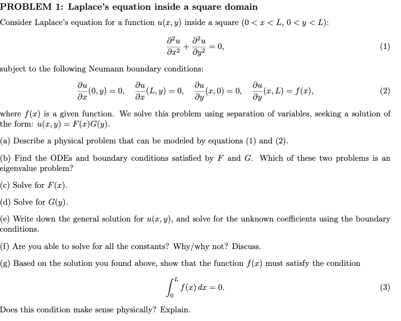 Solved PROBLEM 1: Laplace's equation inside a square domain | Chegg.com