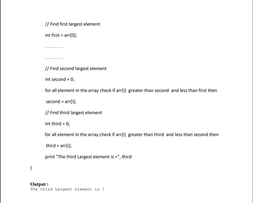 Solved Third Largest Element In An Array Of Distinct Chegg