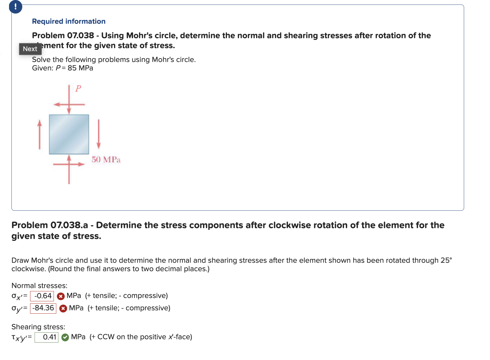 Solved Problem 07.038 - Using Mohr's circle, determine the | Chegg.com
