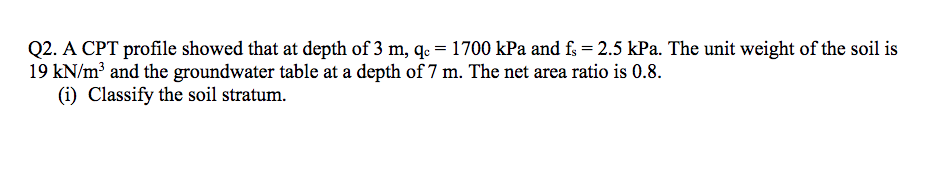Solved Q2. A CPT profile showed that at depth of 3 m, qe = | Chegg.com