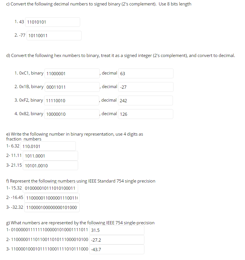 Solved c) Convert the following decimal numbers to signed | Chegg.com