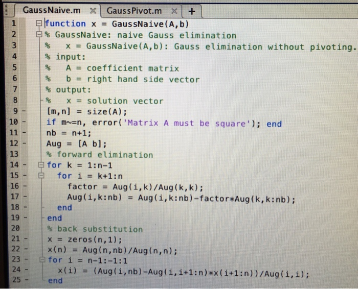 Solved GaussNaive.m GaussPivot.m + 1 f 2 function x | Chegg.com