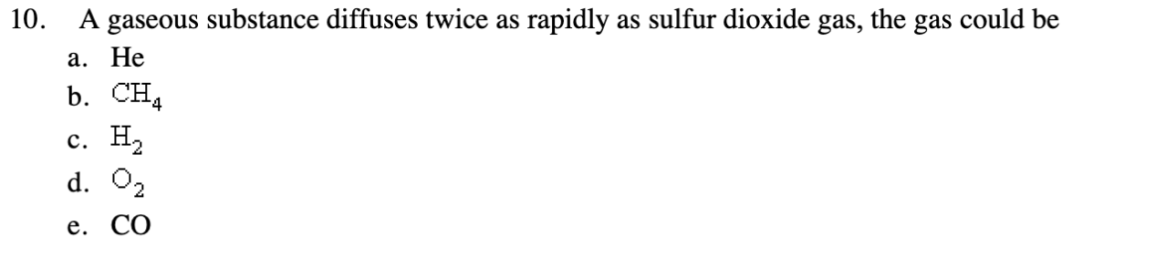 Solved A gaseous substance diffuses twice as ﻿rapidly as | Chegg.com