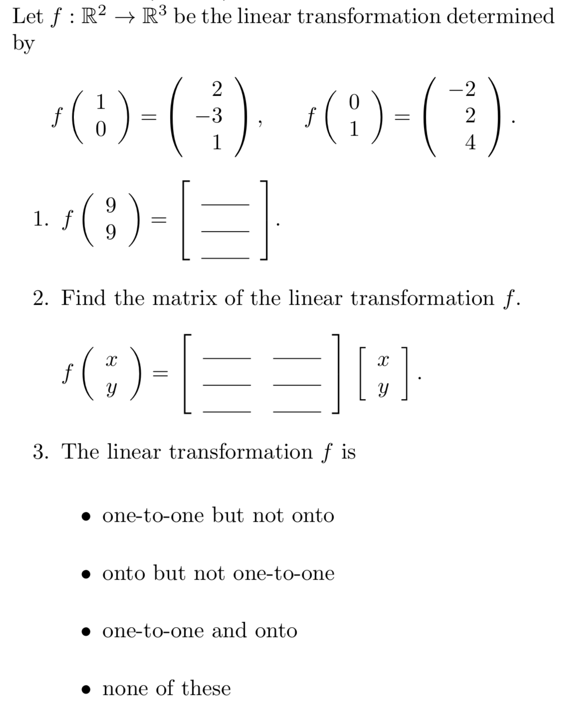 Solved Let F R2→r3 ﻿be The Linear Transformation