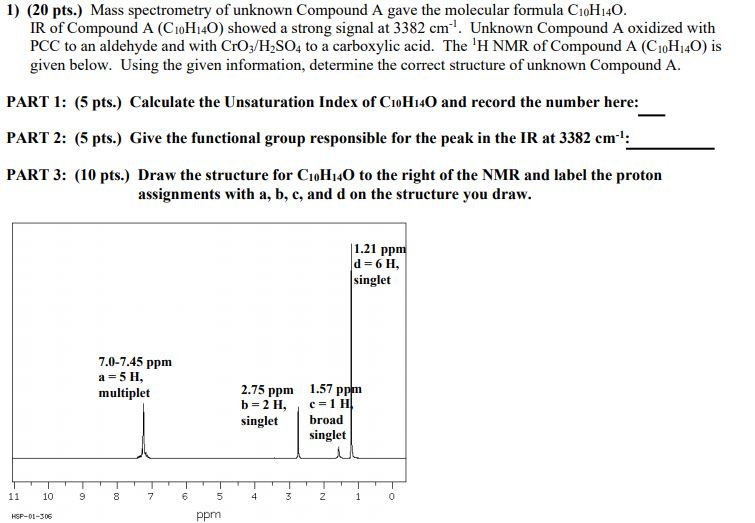 Solved 1) (20 pts.) Mass spectrometry of unknown Compound A | Chegg.com