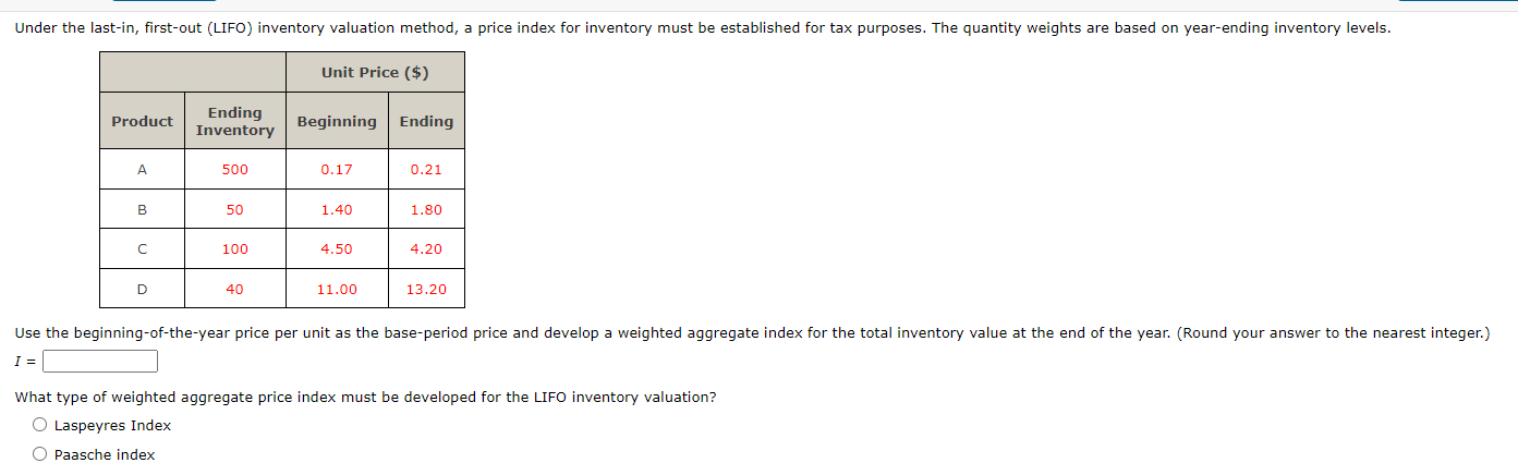 Solved I= What type of weighted aggregate price index must | Chegg.com