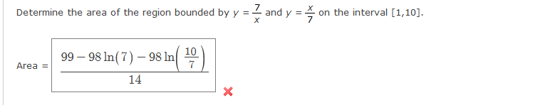 Solved Determine the area of the region bounded by y=x7 and | Chegg.com