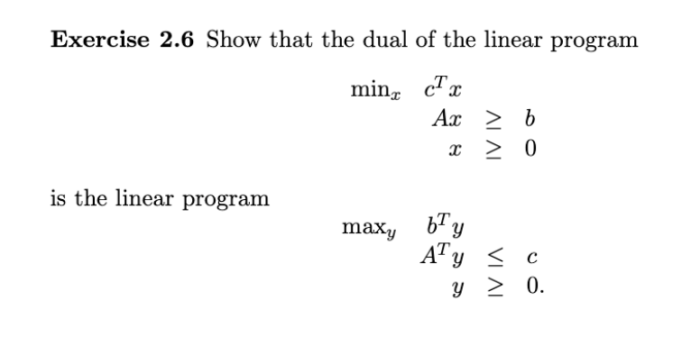 Solved Exercise 2.6 Show that the dual of the linear program | Chegg.com