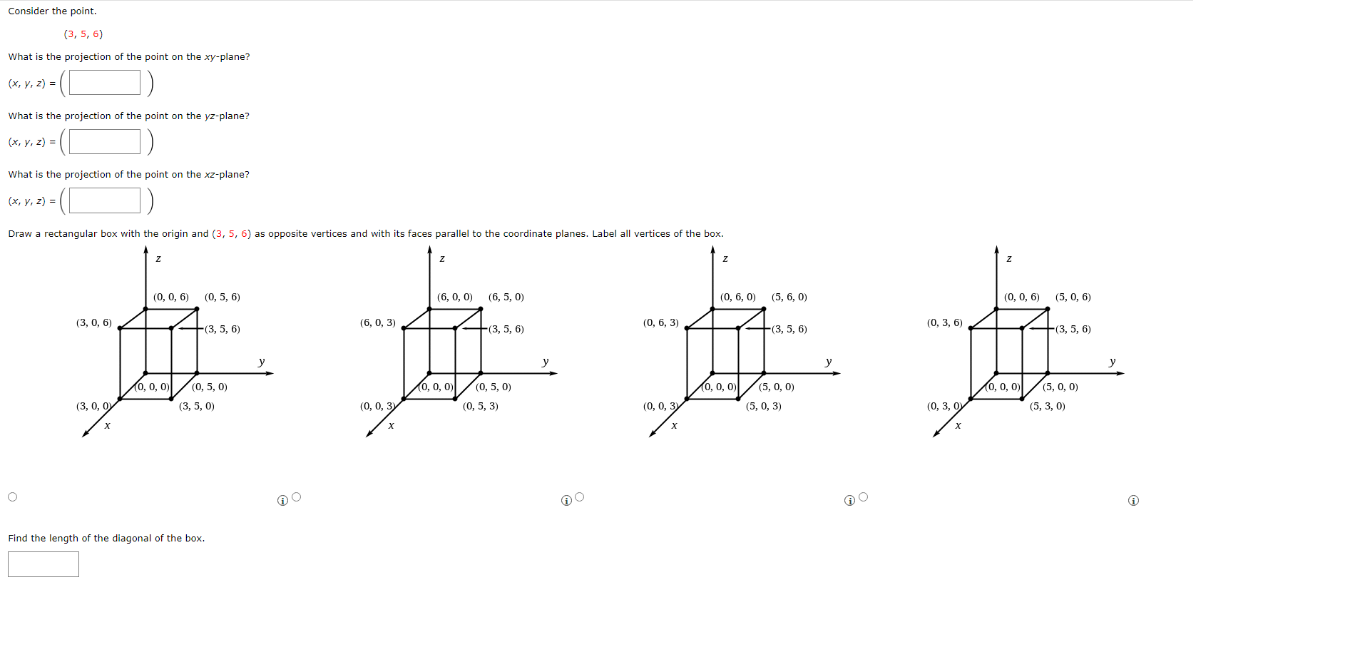 Solved (3,5,6) What is the projection of the point on the | Chegg.com