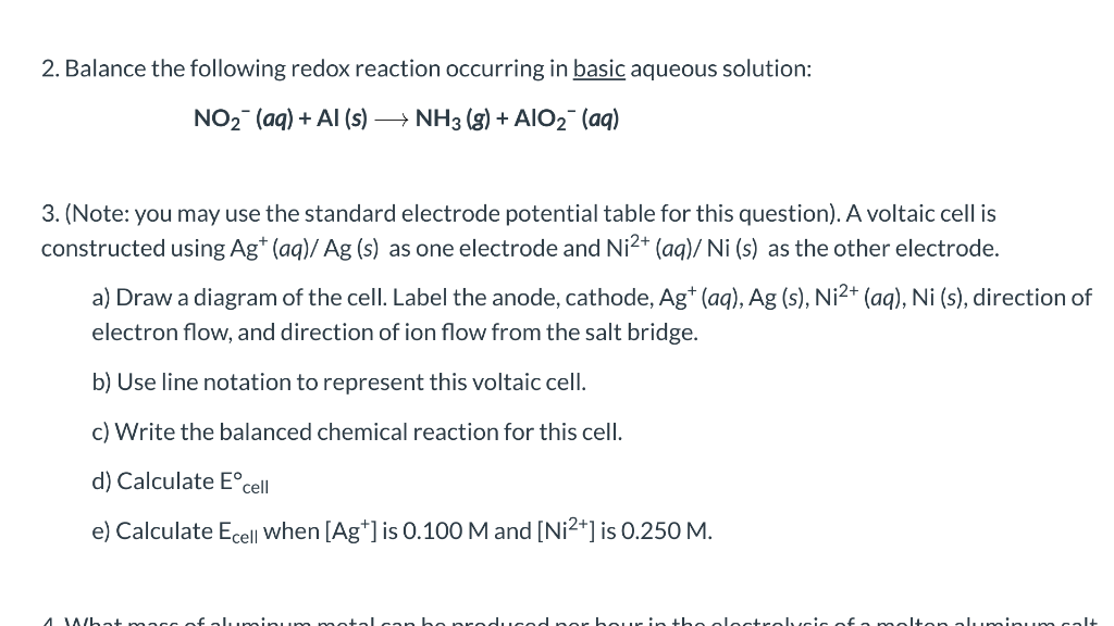 Solved 2. Balance the following redox reaction occurring in | Chegg.com