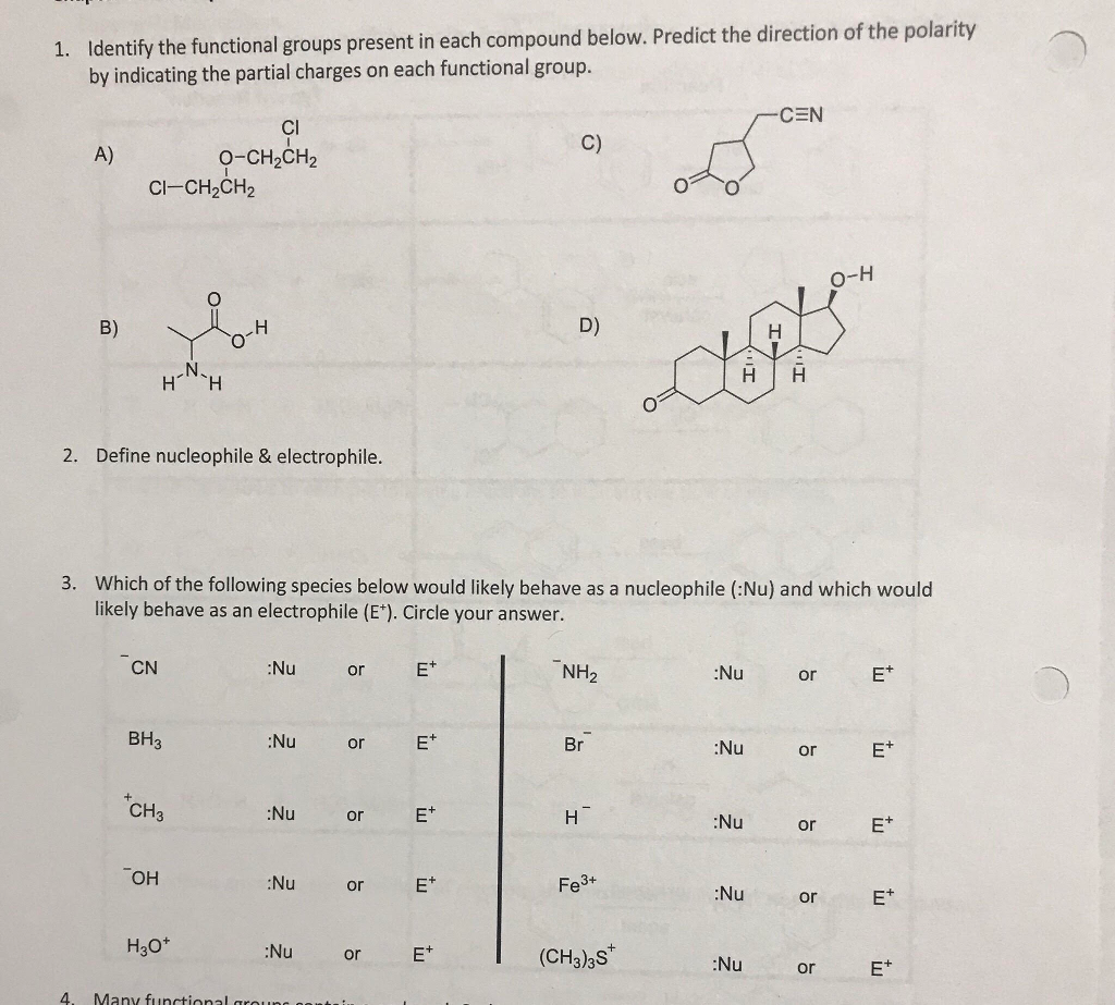 Solved 1. Identify the functional groups present in each | Chegg.com