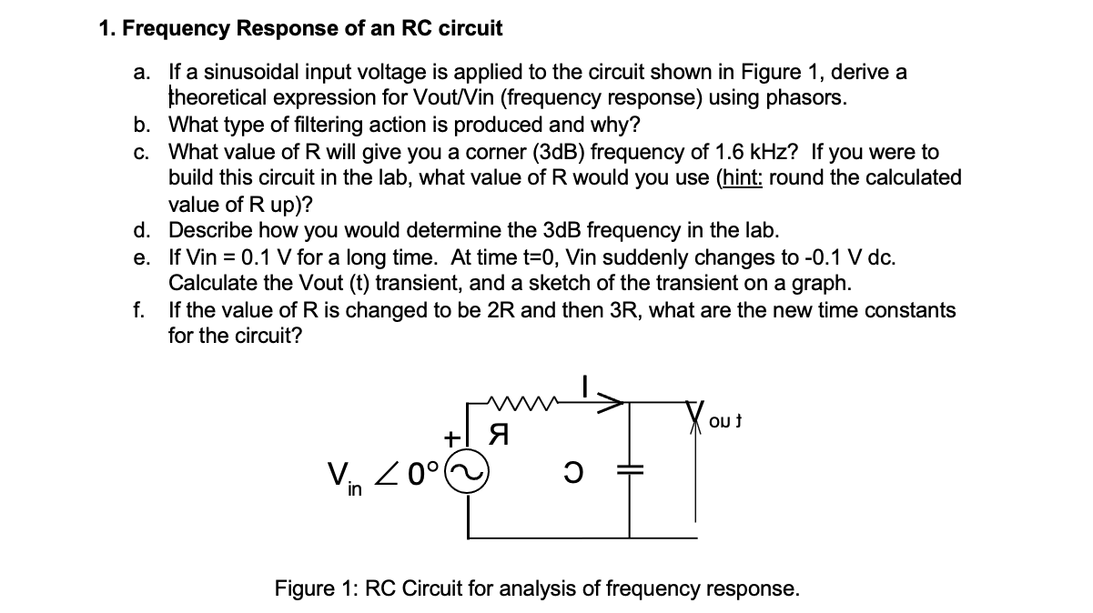 Solved 1. Frequency Response of an RC circuit a. If a | Chegg.com