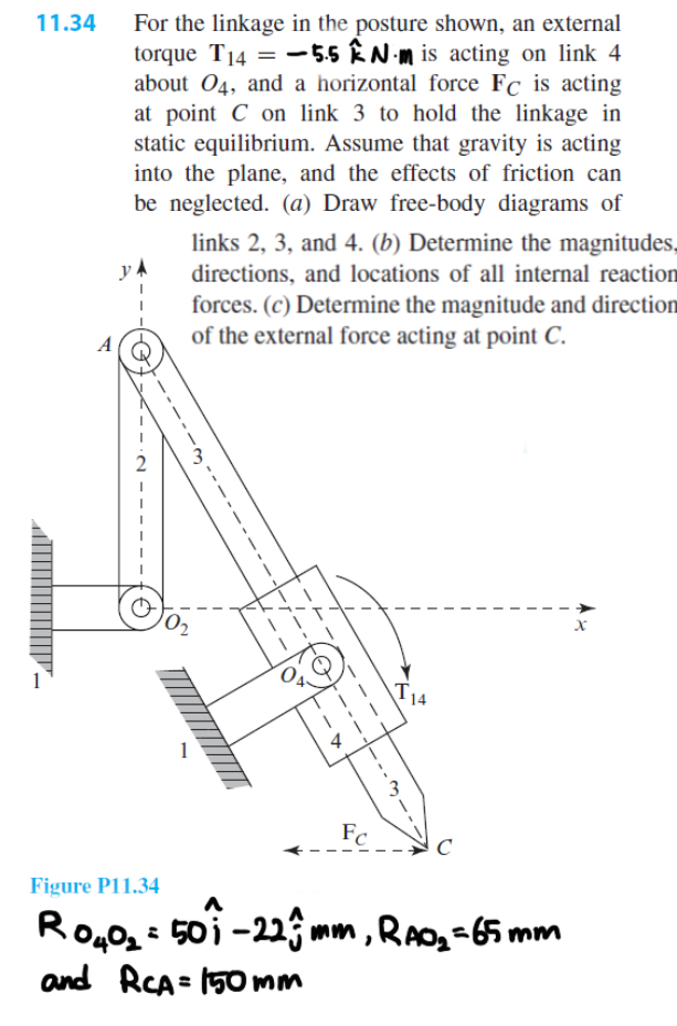 Solved 11.34 For the linkage in the posture shown, an | Chegg.com
