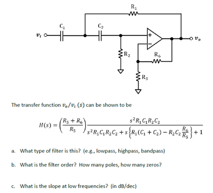 Solved The transfer function vo/vi(s) can be shown to be | Chegg.com