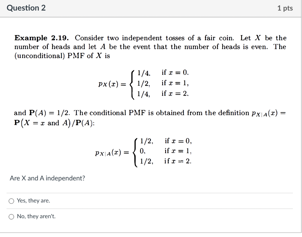 Solved Example 2.19. Consider two independent tosses of a | Chegg.com