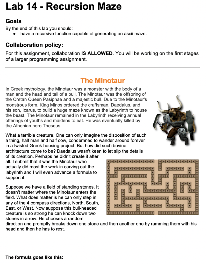 Lab 14 - Recursion Maze Goals By the end of this lab | Chegg.com