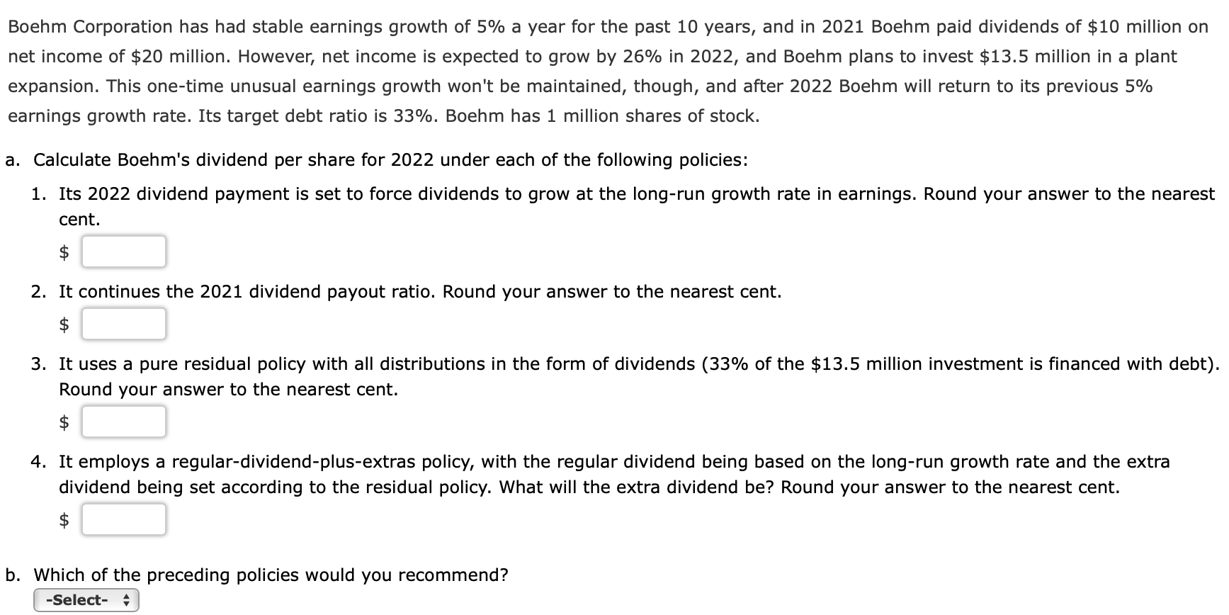 Solved Boehm Corporation has had stable earnings growth of | Chegg.com