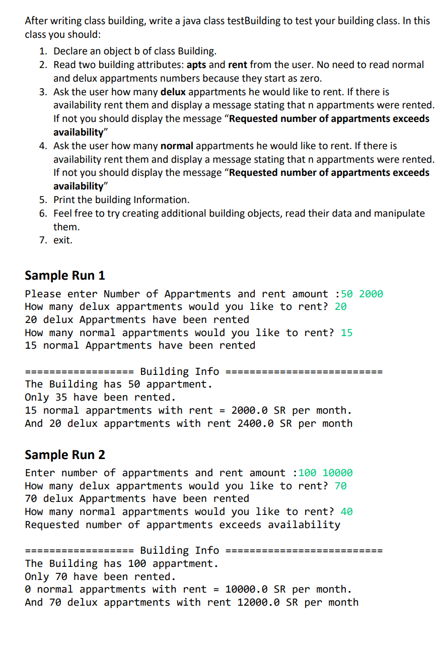 Solved Q4) Write a Java class that represent a building. The | Chegg.com