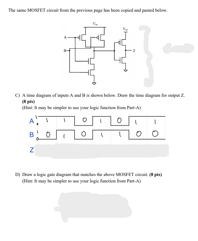Solved A MOSFET circuit is shown below with inputs A and B, | Chegg.com