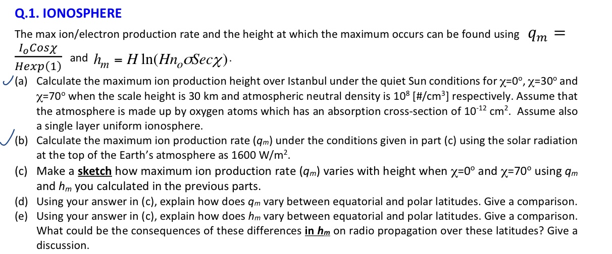 Solved Q.1. ﻿IONOSPHEREThe max ion/electron production rate | Chegg.com