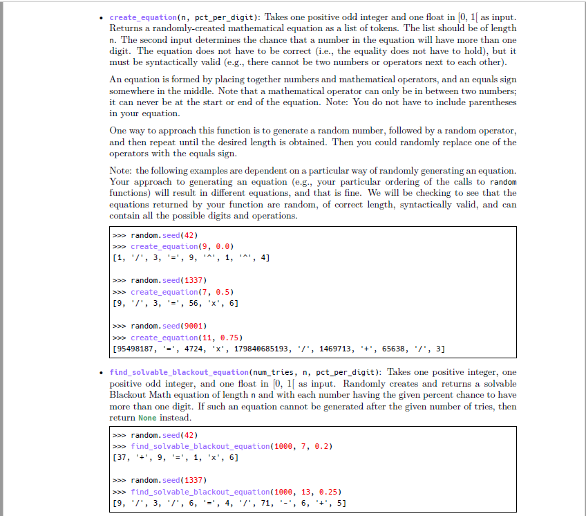 create_equation(n, pct_per_digit): Takes one | Chegg.com