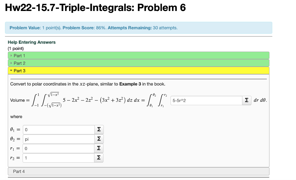 Solved Hw22-15.7-Triple-Integrals: Problem 6 Problem Value: | Chegg.com