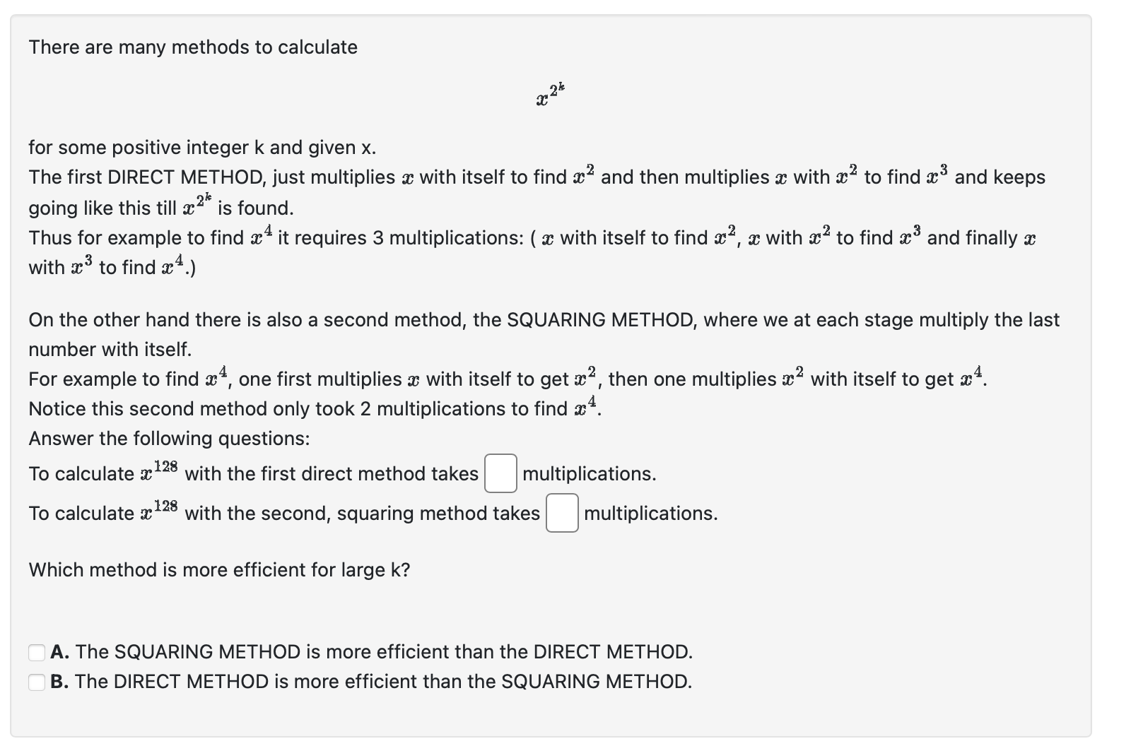 Solved There are many methods to calculate x2k for some | Chegg.com