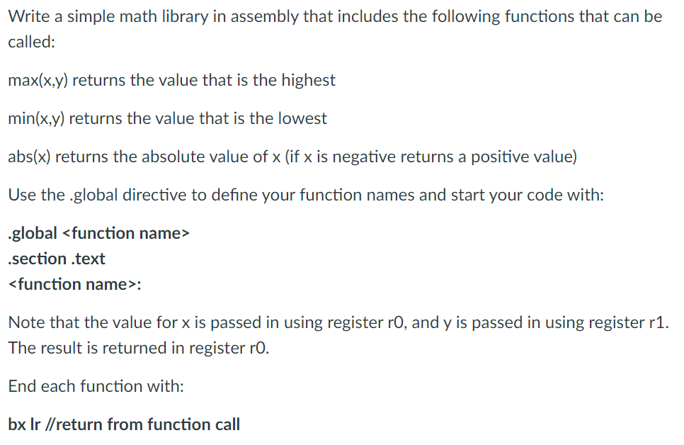 Solved Write a simple math library in assembly that includes | Chegg.com