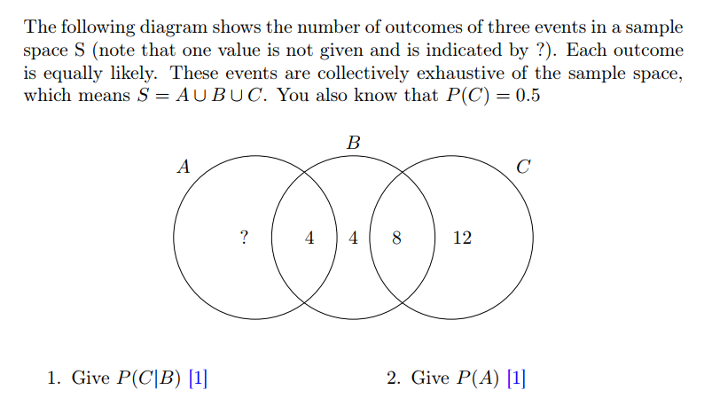 Solved The following diagram shows the number of outcomes of | Chegg.com
