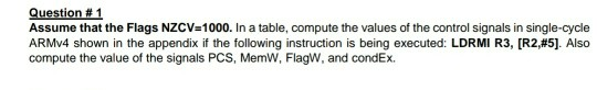 Question # 1 Assume that the Flags NZCV=1000. In a | Chegg.com