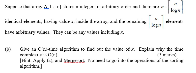Solved Suppose that array A[1..n] stores n integers in | Chegg.com