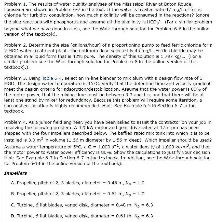 Problem 1. The results of water quality analyses of | Chegg.com