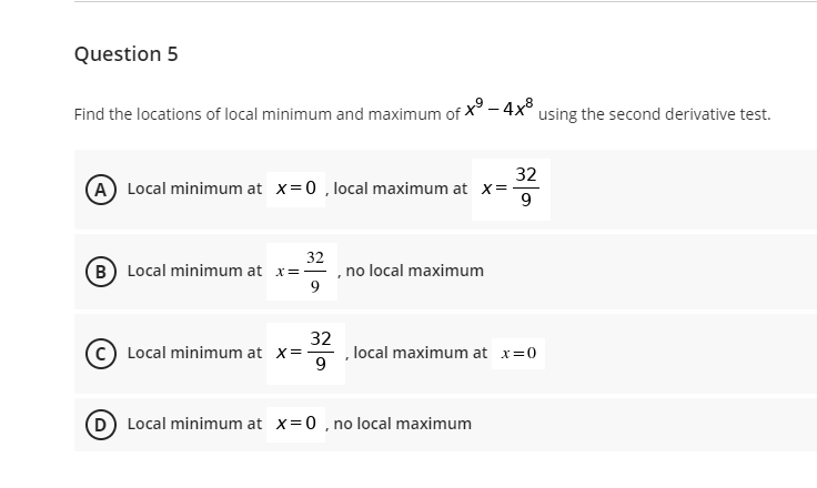 Solved Question 5 Find the locations of local minimum and | Chegg.com