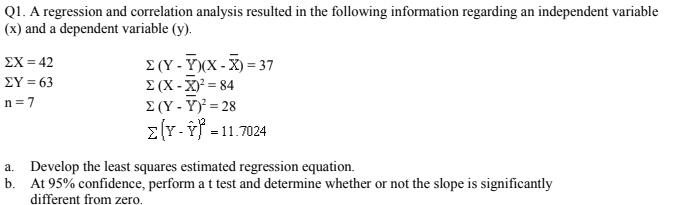 Solved Q1. A regression and correlation analysis resulted in | Chegg.com