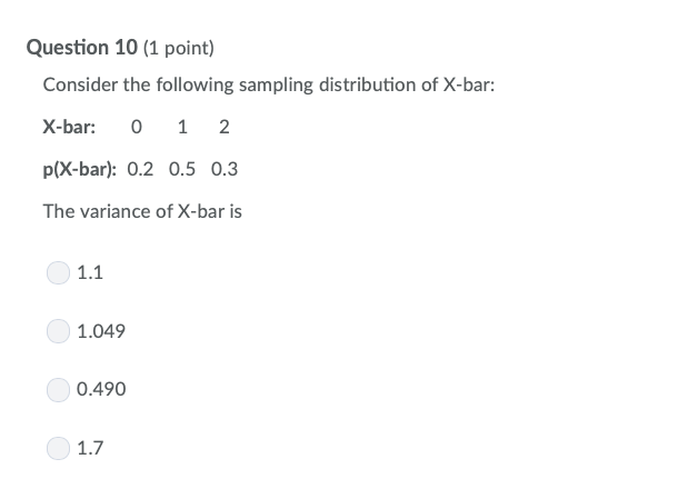 Solved Question 10 (1 point) Consider the following sampling | Chegg.com