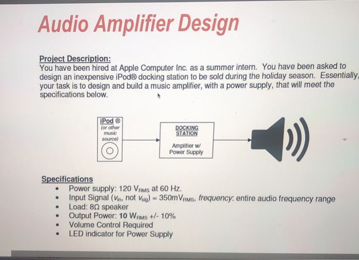 Solved Audio Amplifier Design Project Description: You have | Chegg.com