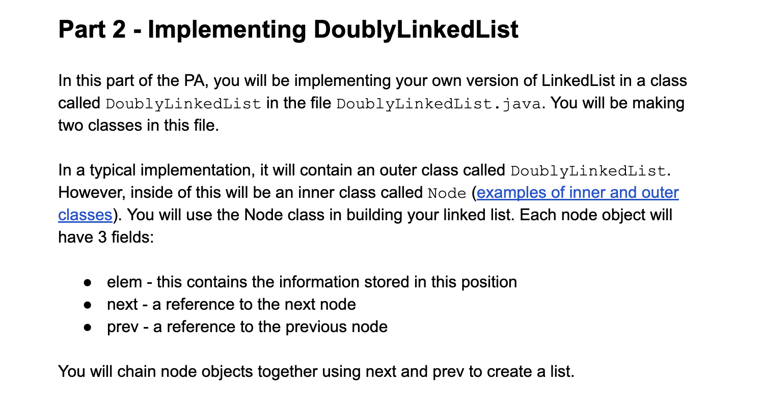 Solved Part 2 - Implementing DoublyLinkedList In this part | Chegg.com