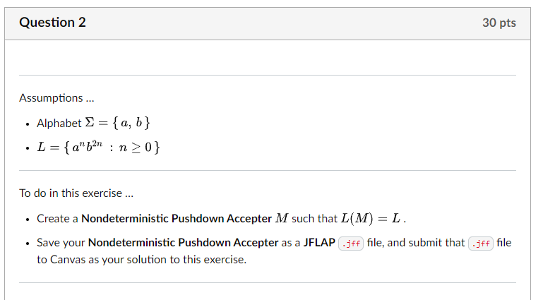 Solved - Alphabet Σ={a,b} - L={anb2n:n≥0} To do in this | Chegg.com