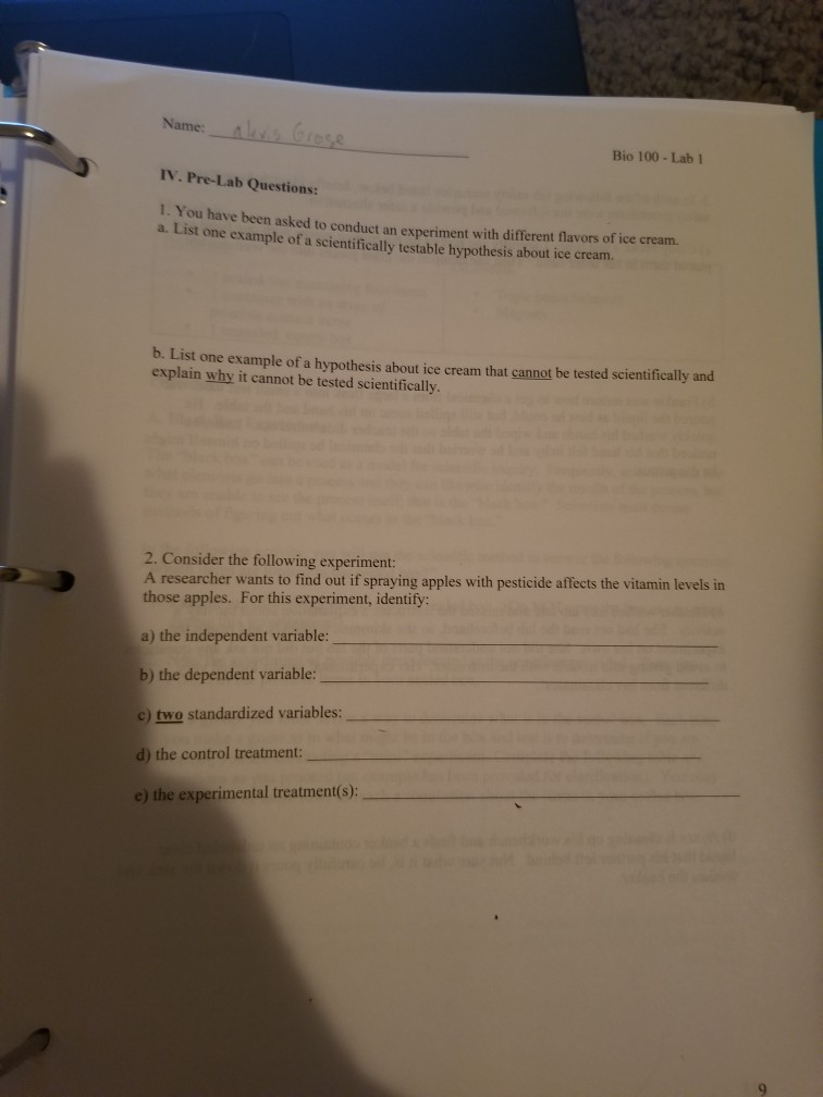Solved Name: Bio 100 - Lab 1 IV. Pre-Lab Questions: 1. You | Chegg.com Solved Name: Bio 100 - Lab 1 IV. Pre-Lab Questions: 1. You | Chegg.com