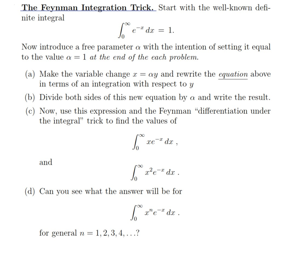 Solved Start with the well-known defi- nite integral 0O Now | Chegg.com