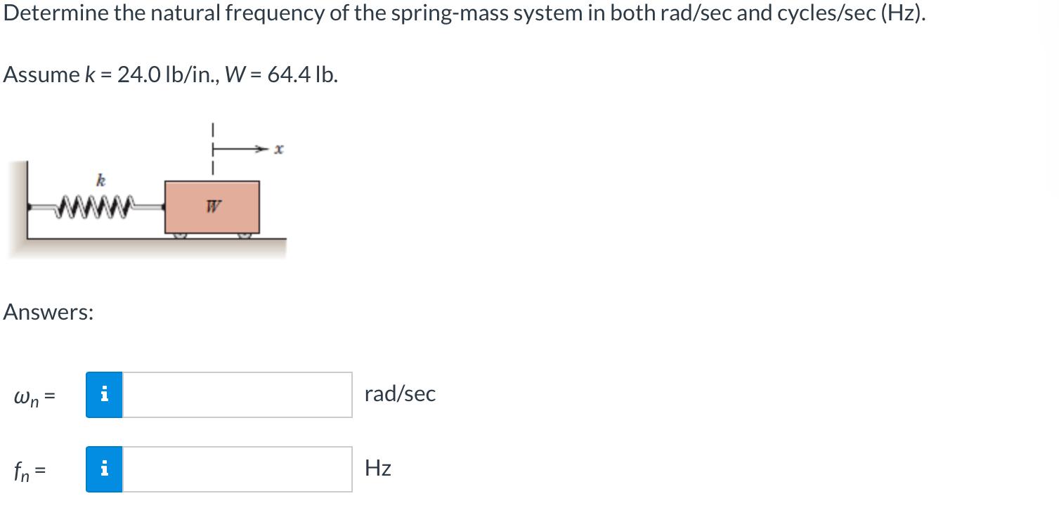 Solved Determine the natural frequency of the spring-mass | Chegg.com Solved Determine the natural frequency of the spring-mass | Chegg.com