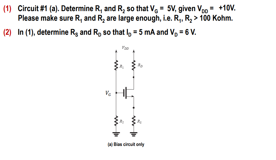 Solved 1) Circuit #1 (a). Determine R1 and R2 so that VG=5 | Chegg.com