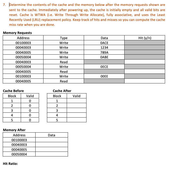 Solved 7. Determine the contents of the cache and the memory | Chegg.com