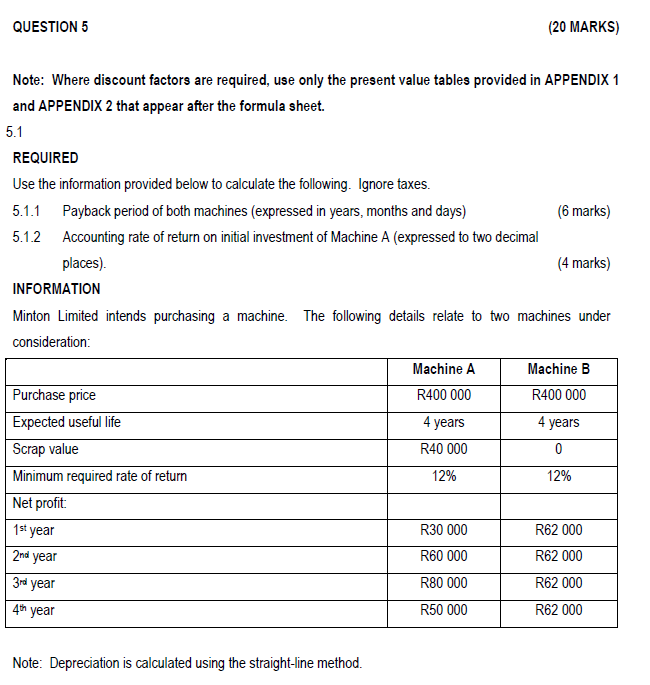 Solved QUESTION 5 (20 ﻿MARKS) ﻿Note: Where discount factors | Chegg.com