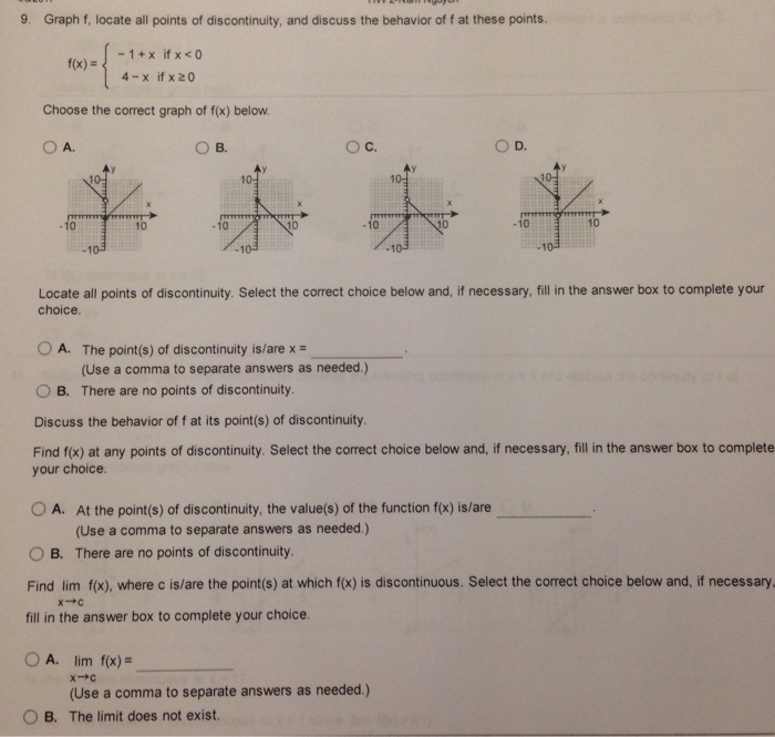 Solved Graph f, locate all points of discontinuity, and | Chegg.com